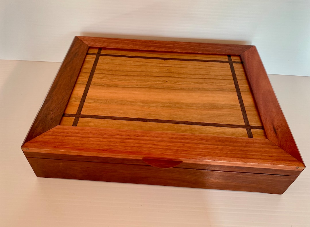 Wooden Document Box - Jarrah With Cherry Veneer Inlay With Jarrah ...