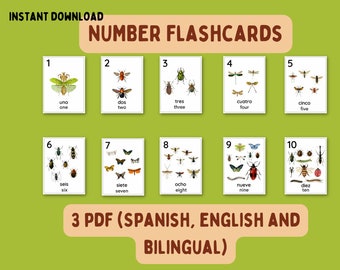 Bilingual English Spanish Counting Flashcards Bilingual - Etsy