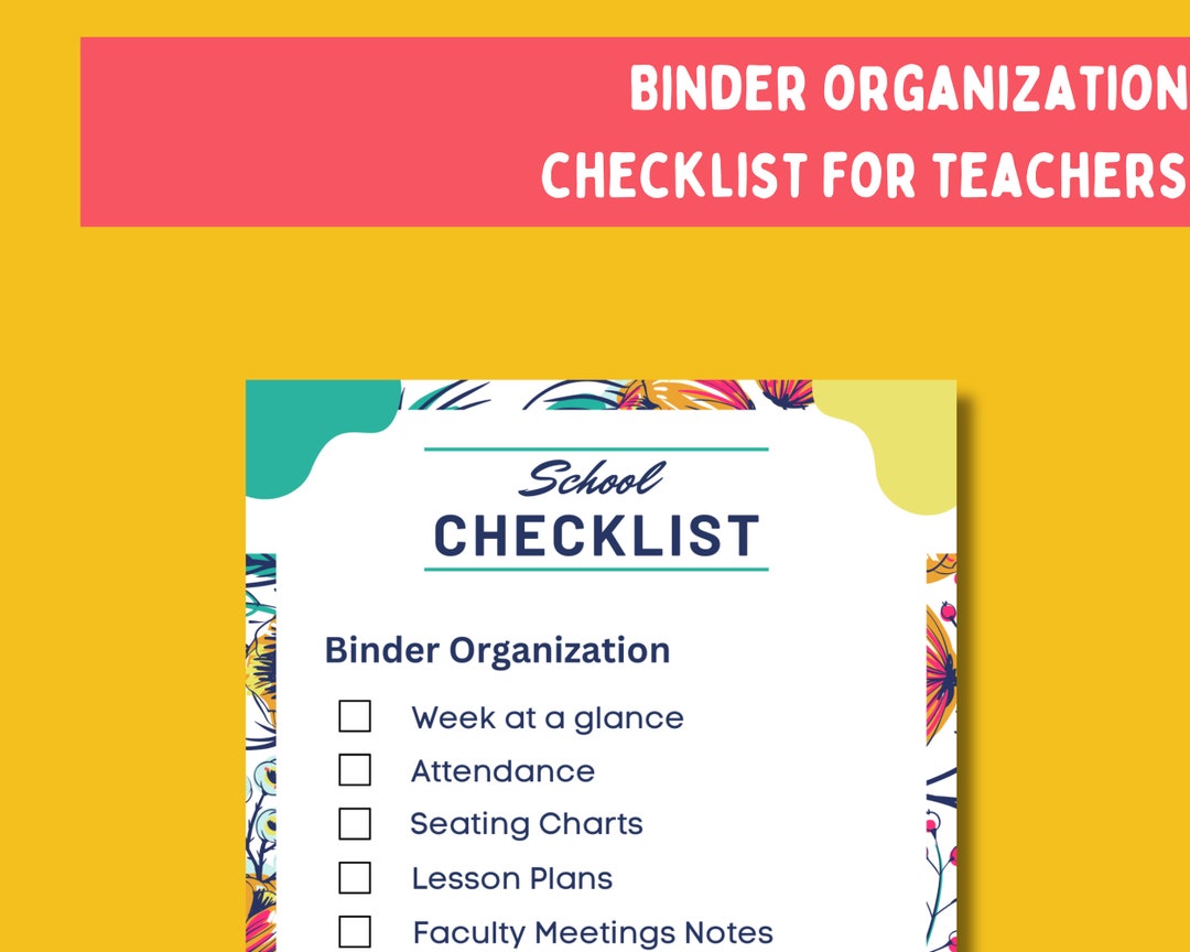 Checklist for Teachers Back to School Organization Checklist for Binder ...