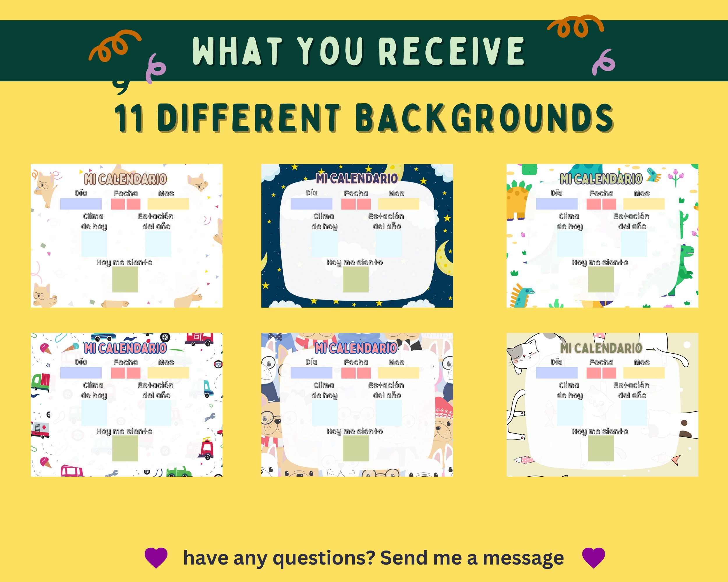 Kids Daily Calendar in Spanish Perpetual Calendar for Kids in Spanish ...