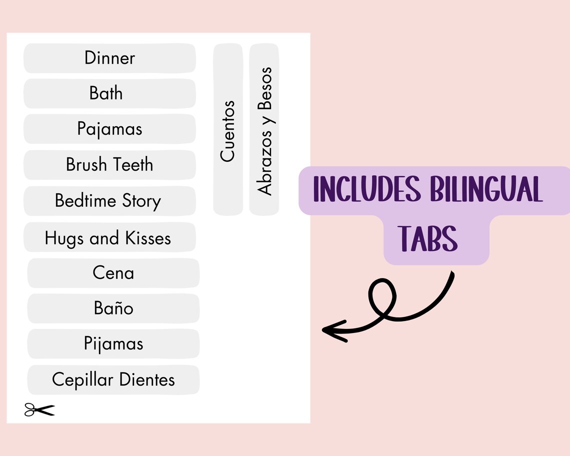 EDITABLE Kids Bedtime Routine in Spanish and English Bilingual Bedtime ...