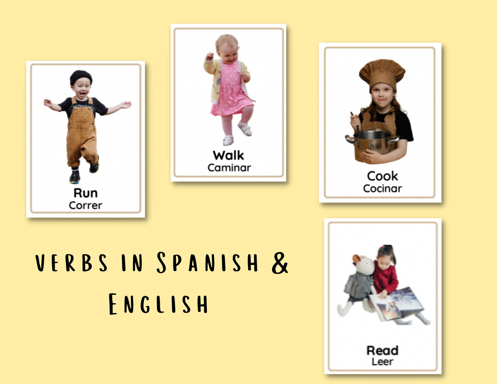 Printable Educational Flashcards for Kids Verbs in Spanish Montessori ...