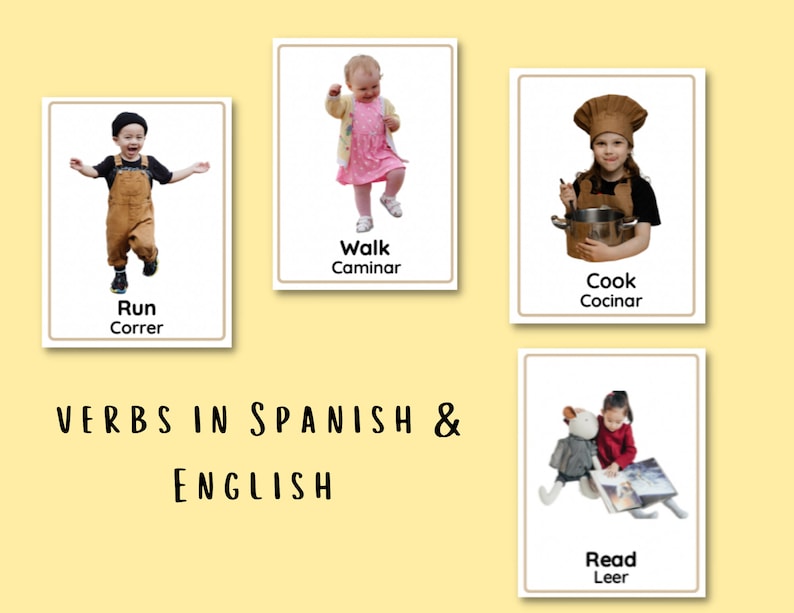 Printable Educational Flashcards for Kids Verbs in Spanish Montessori ...