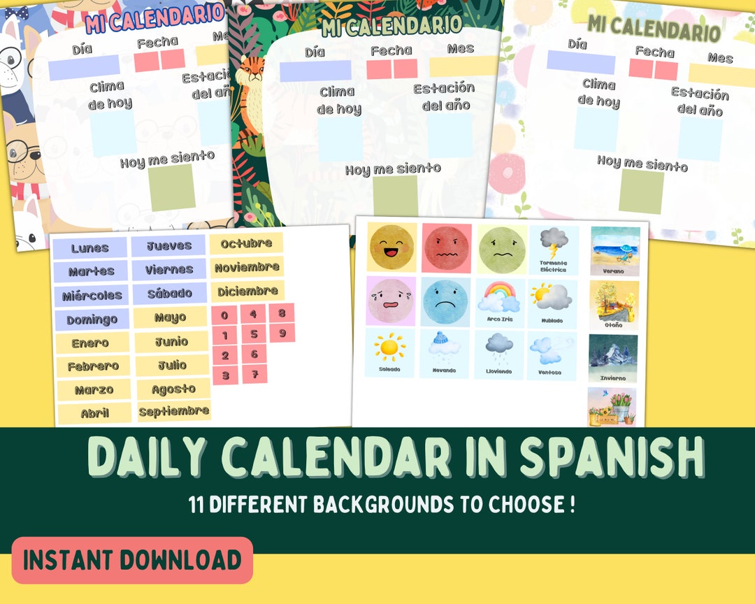 Kids Daily Calendar in Spanish Perpetual Calendar for Kids in Spanish ...