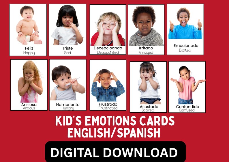 Tarjetas de emociones en español Tarjetas didácticas bilingües ...