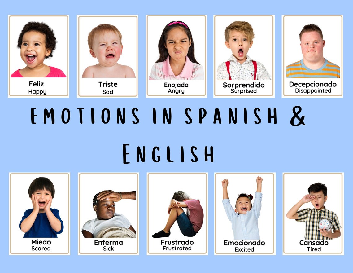 Printable Emotions Cards in Spanish Bilingual Montessori Flashcards ...