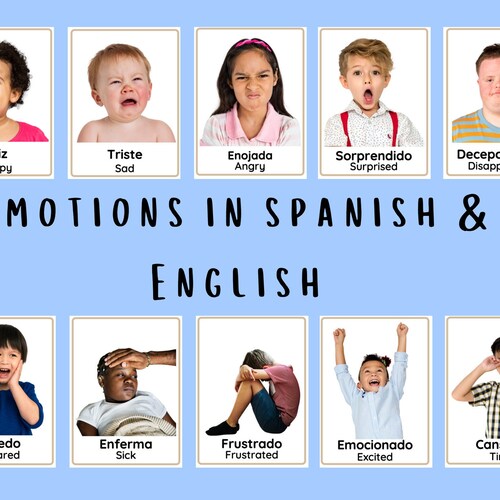 Emotions Cards in Spanish Bilingual Montessori Flashcards - Etsy