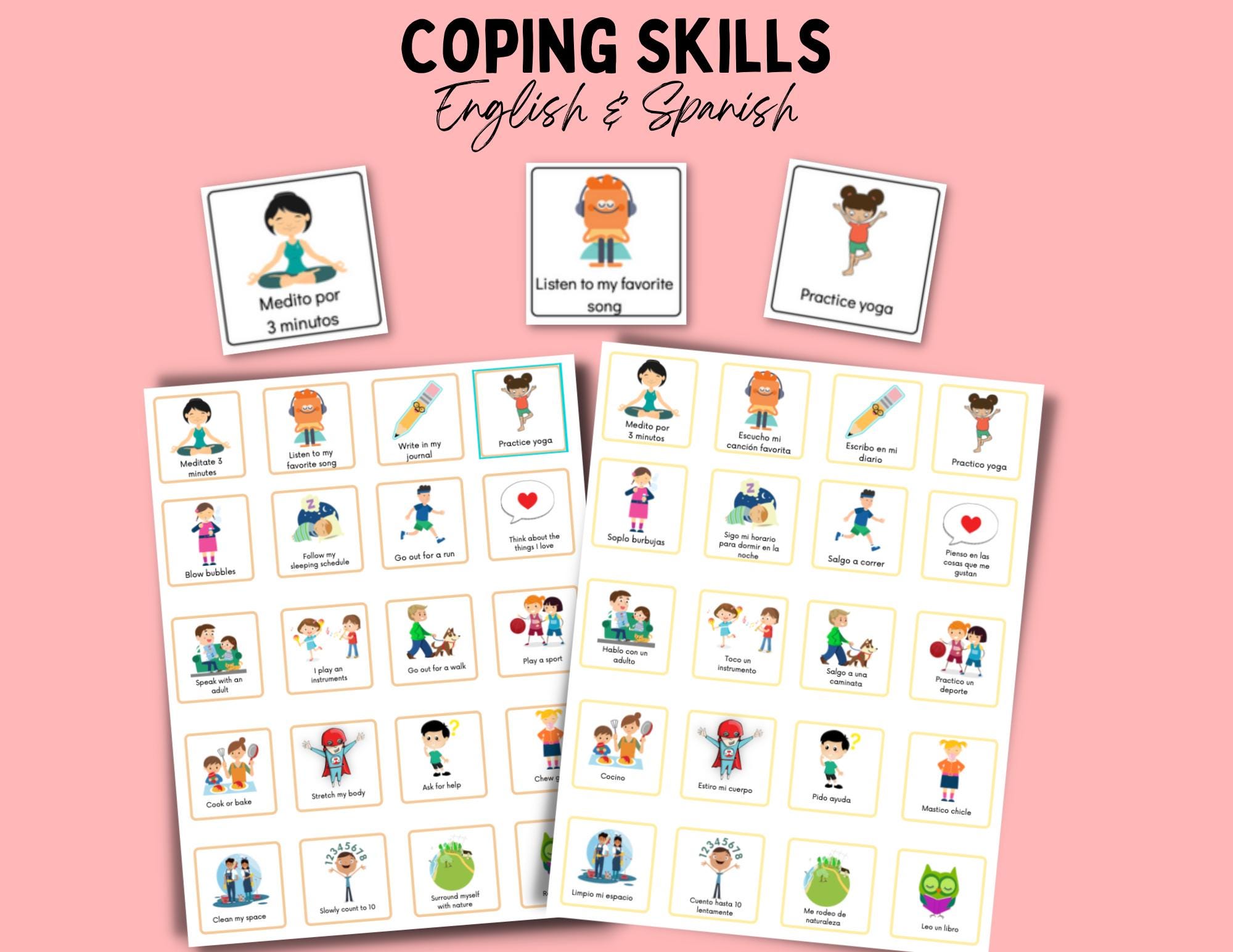BUNDLE Coping Skills in English and Spanish for Kids and Emotions Cards ...