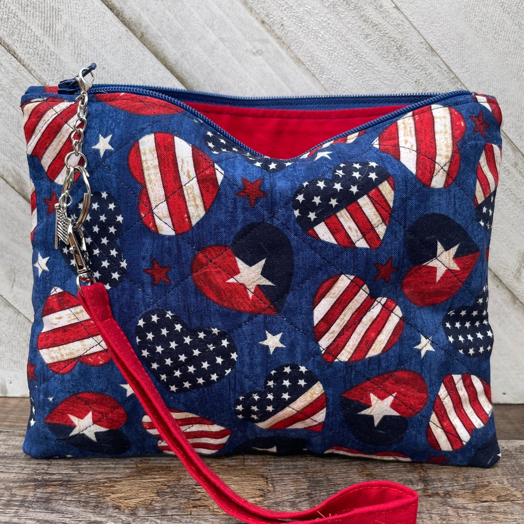 Patriotic Wristlet Bag for the 4th of July, American Heart Flags ...