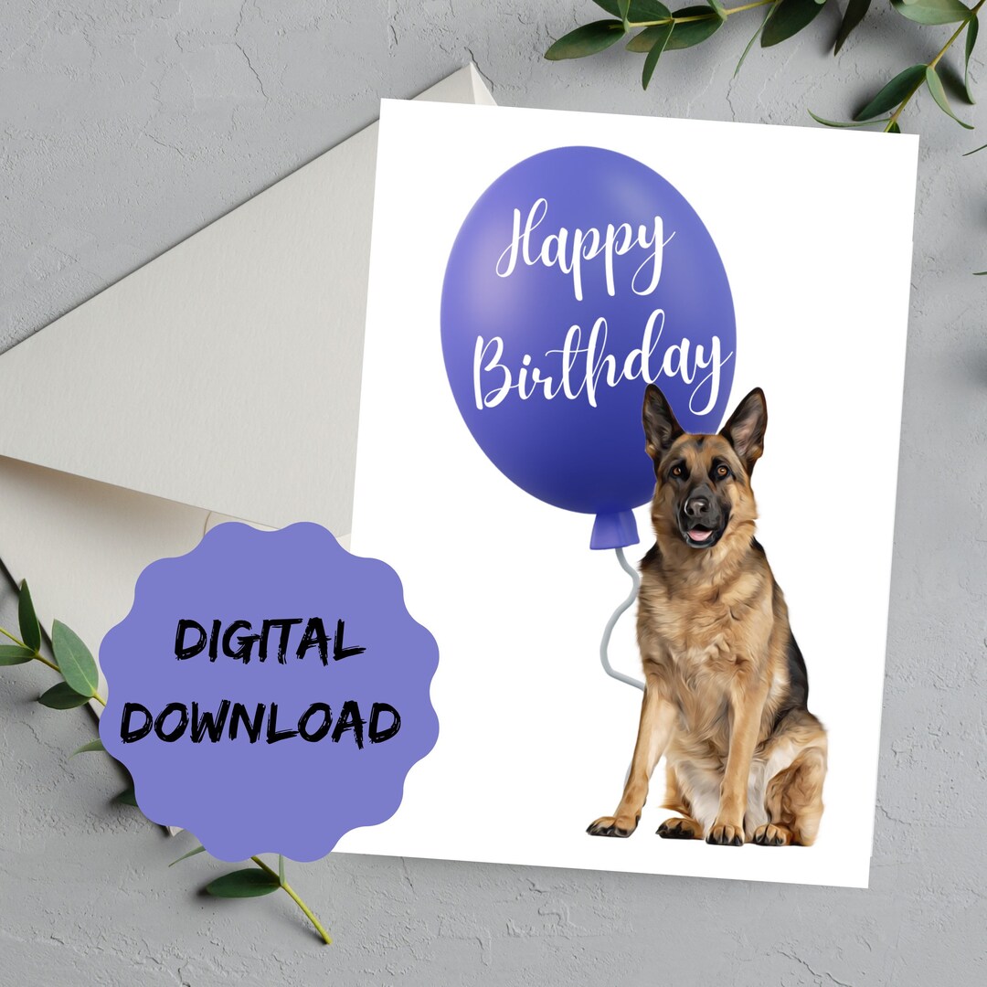German Shepherd, Dog Birthday Card, Dog Lover Card, Happy Birthday Card ...