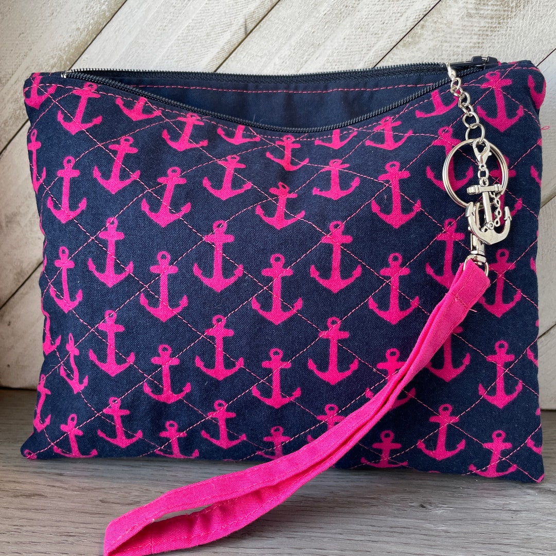 Nautical Purse, Quilted Wristlet Pouch, Anchor Purse, Summer Wristlet ...