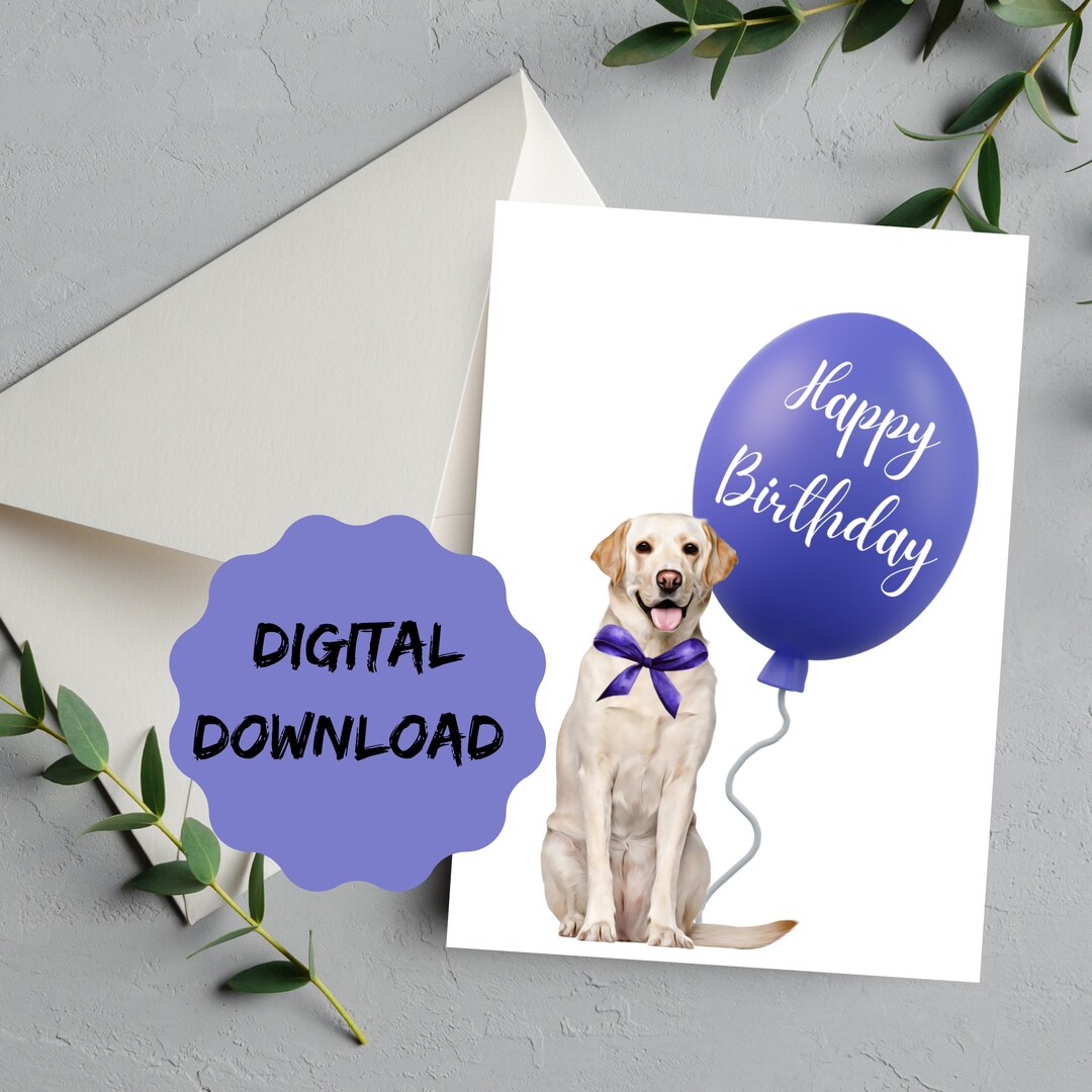Yellow Lab Birthday Card, Happy Birthday Card, Printable Card, Instant ...
