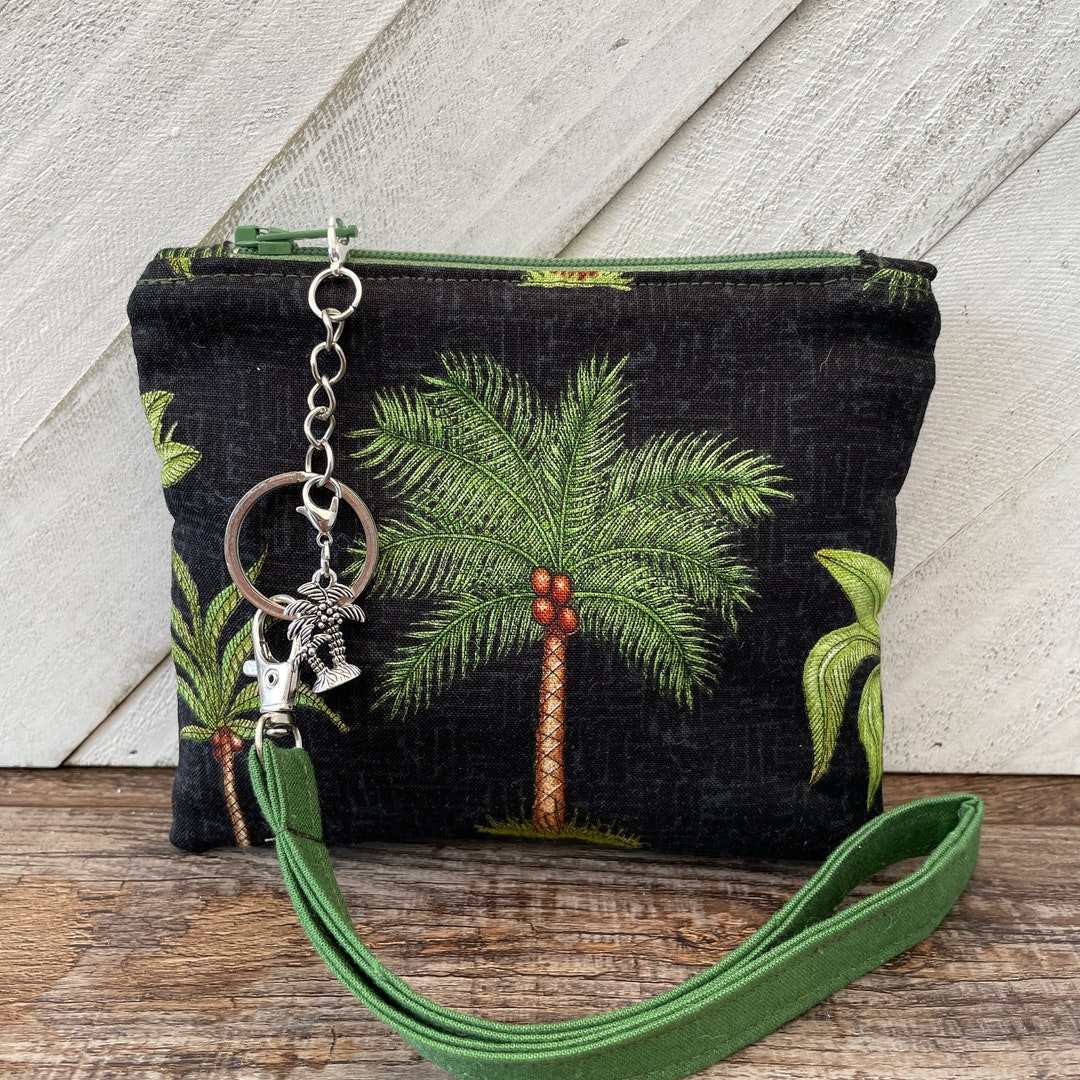 Palm Tree Coin Bag, Tropical Change Purse, Summer Wristlet Bag, Zipper ...