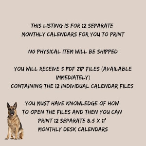 German Shepherd Printable 2025 Calendar 12 Month Calendar German ...