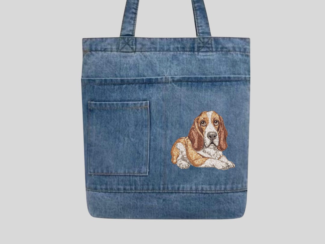 Basset Hound Tote Bag | Faux Rhinestone Dog Image Denim Bag | Mothers ...