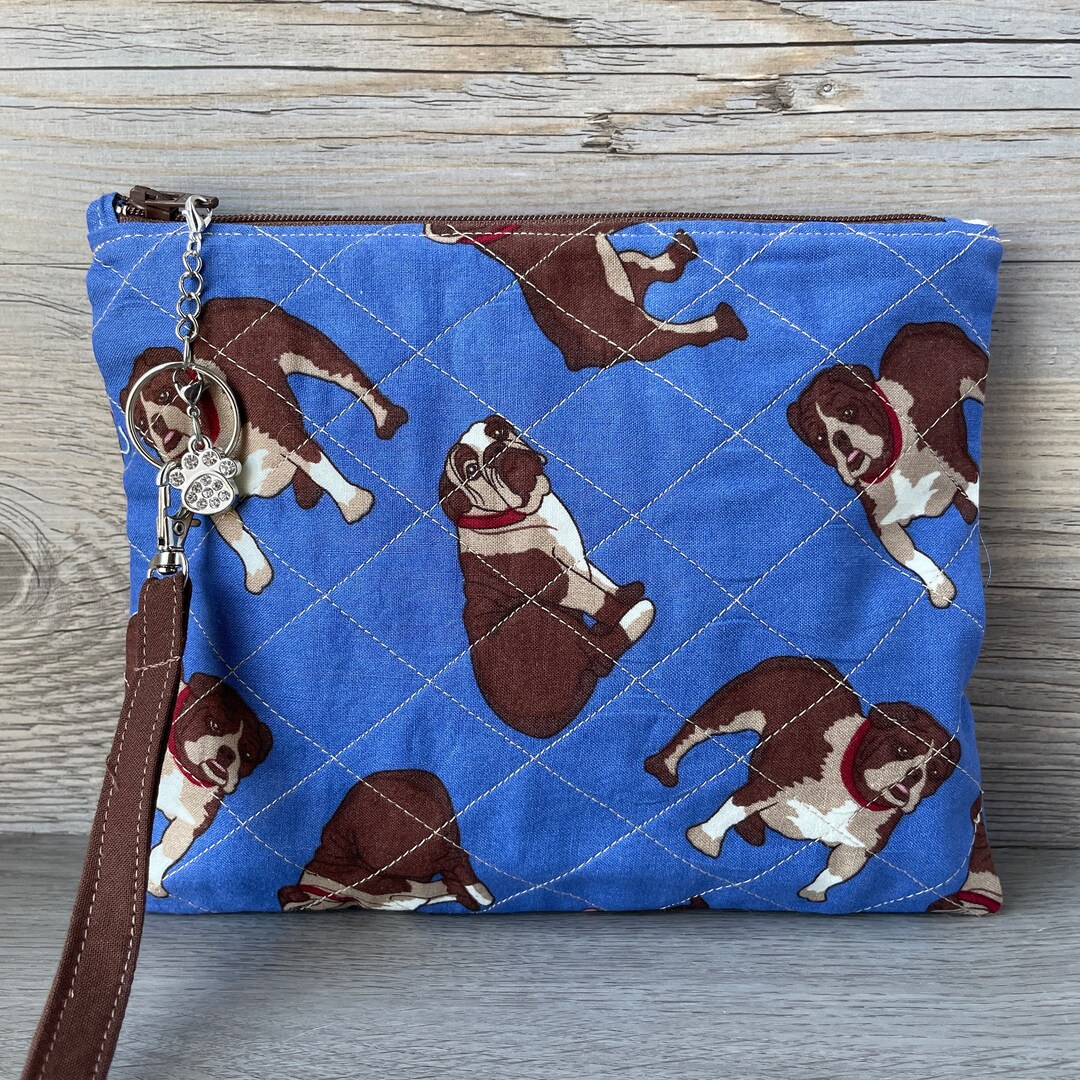 Bulldog Purse, Bulldog Mom Gift, Quilted Wristlet Bag, Cosmetic Pouch ...