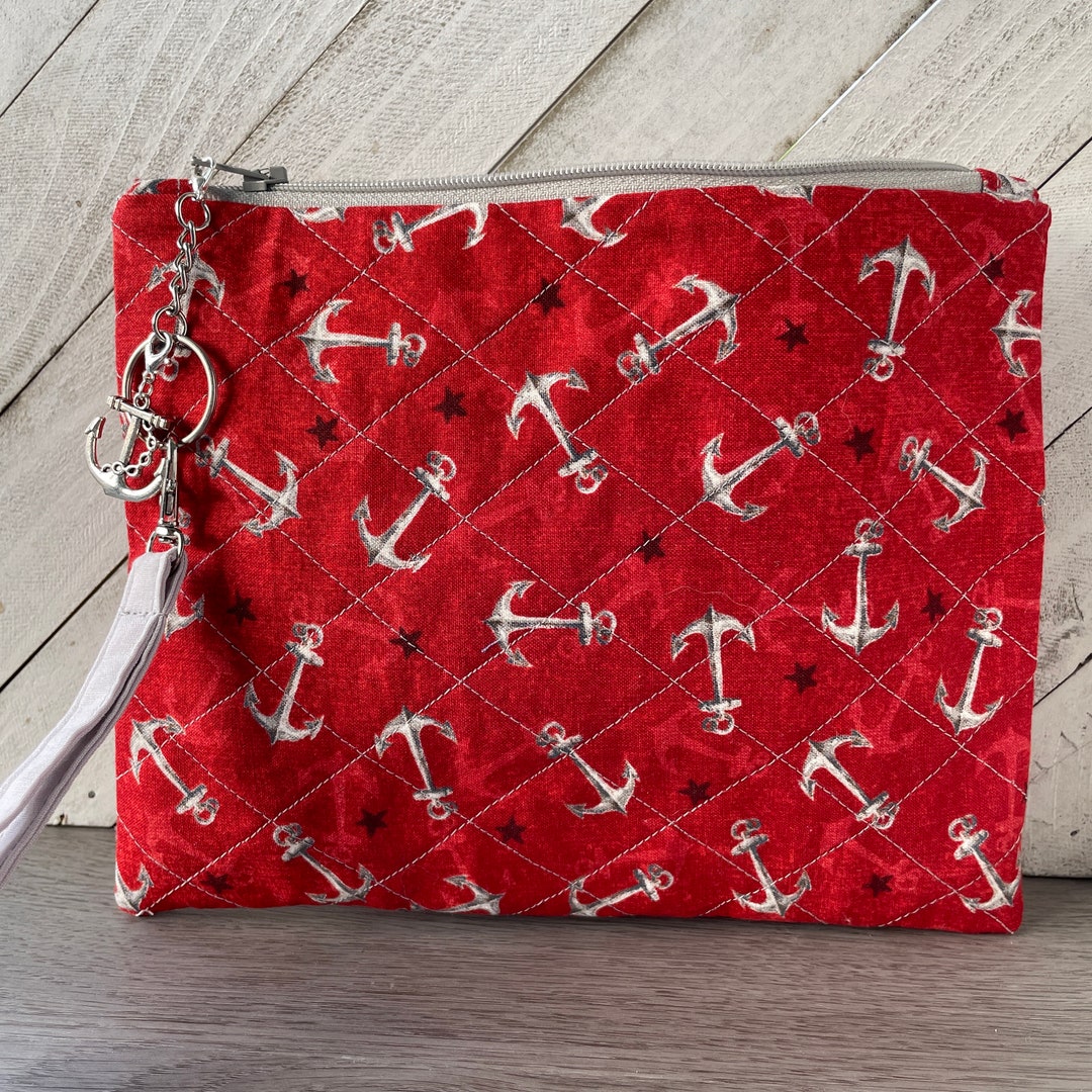Nautical Wristlet Bag, Purse With Anchors, Summer Handbag, Quilted ...