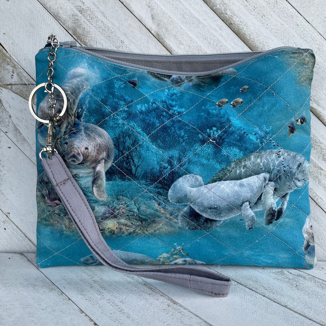 Manatee Wristlet Bag, Quilted Makeup Bag, Gifts for Sea Cow Lover - Etsy