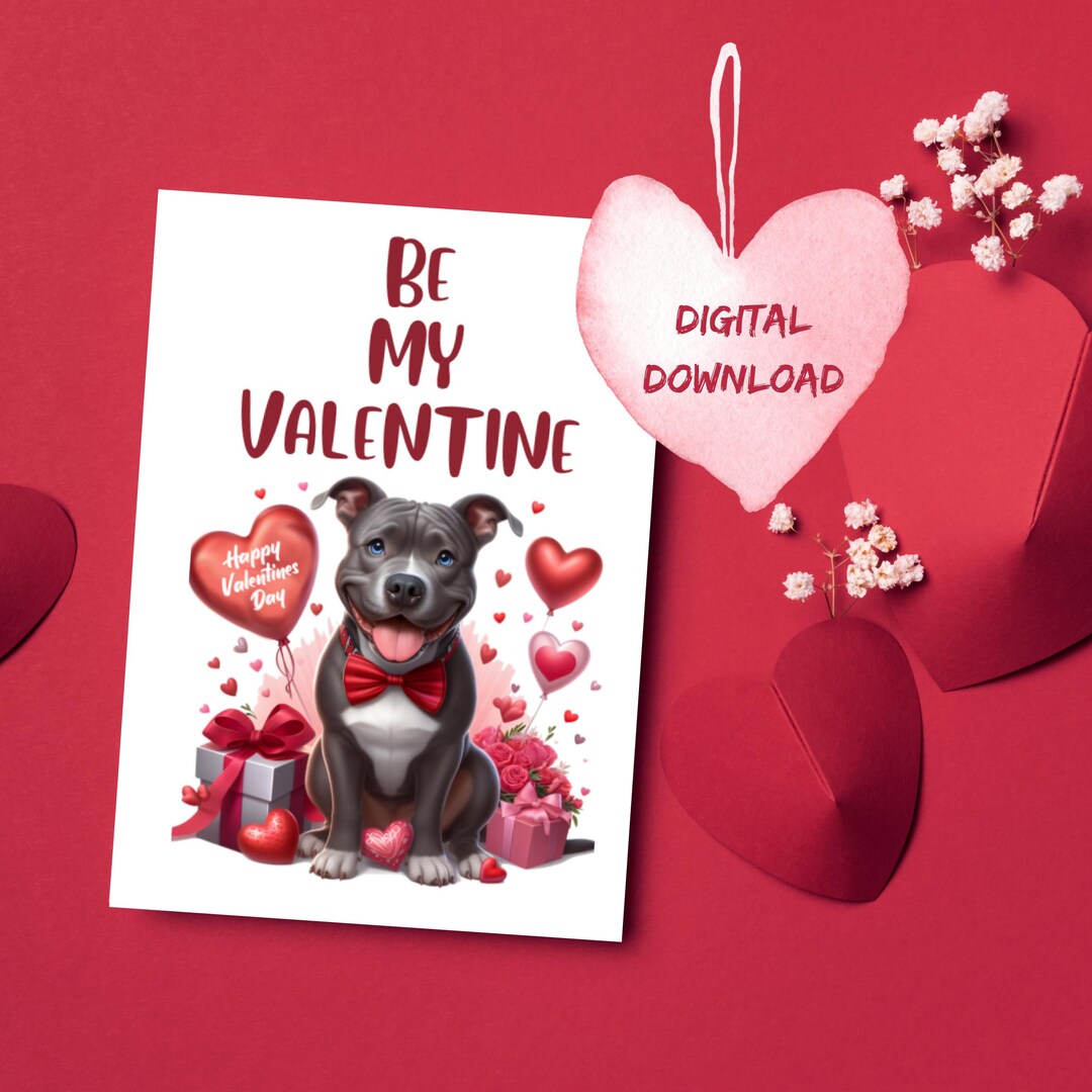 Pit Bull Valentines Day Greeting Card for Pitbull Mom Be My Valentine ...