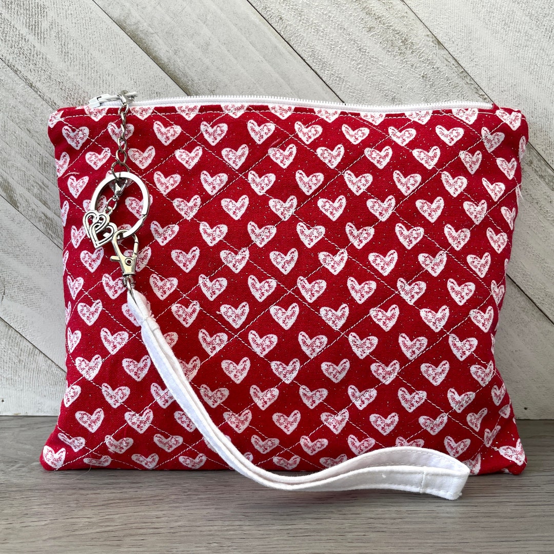 Heart Valentine Purse, Pouch for Valentines Day, White Hearts, February ...