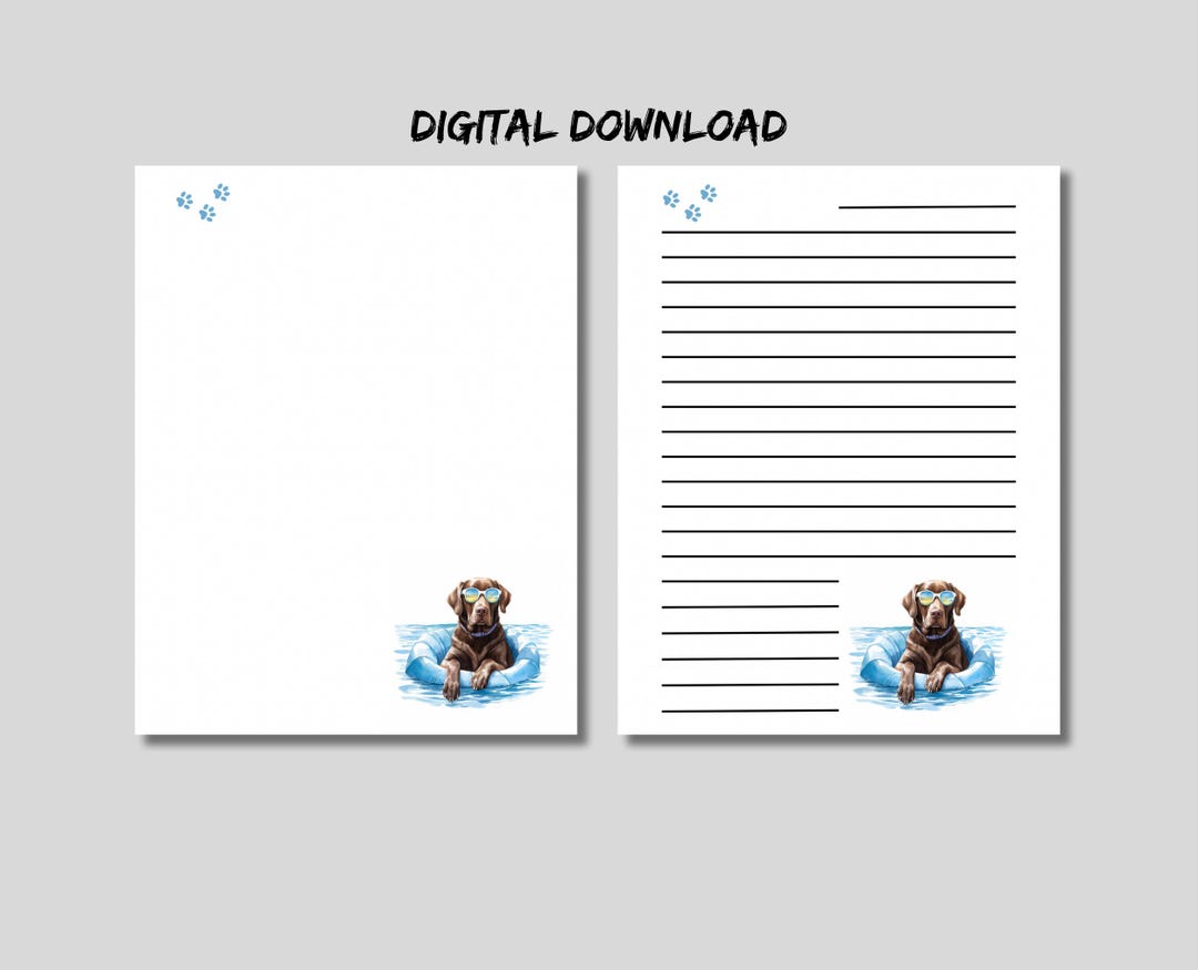 Chocolate Lab Printable Stationary for Labrador Lover Lined Journaling ...