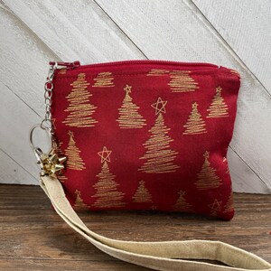 Christmas Tree Pouch, Christmas Wristlet Bag, Gold Metallic Trees ...