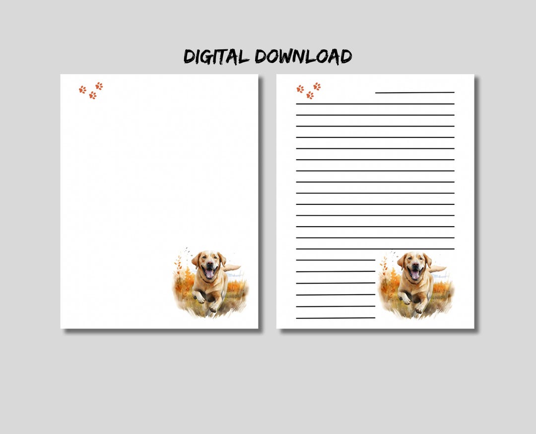 Yellow Lab Printable Stationary for Labrador Lover Lined Journaling ...