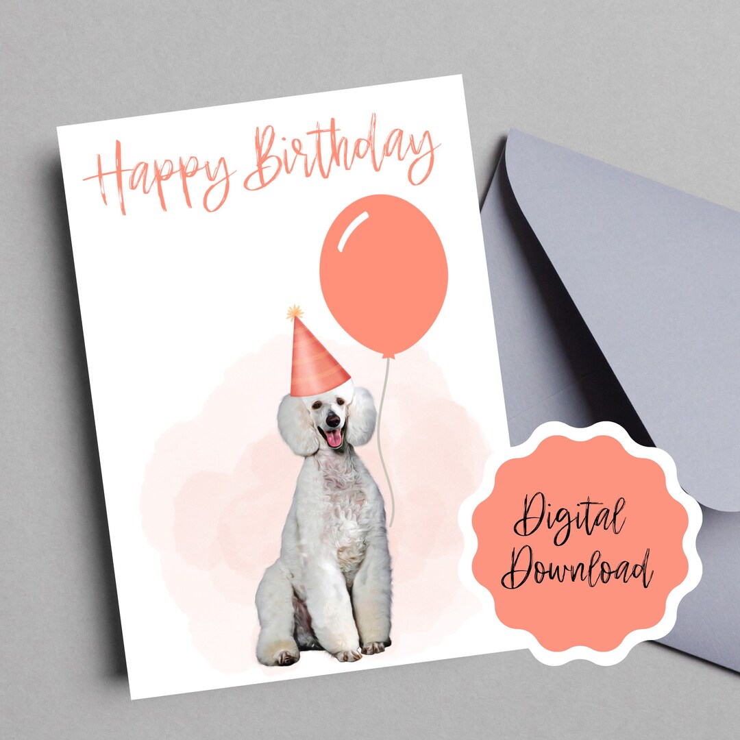 Poodle Card, Poodle Birthday Card, Poodle Download Card, Card for ...