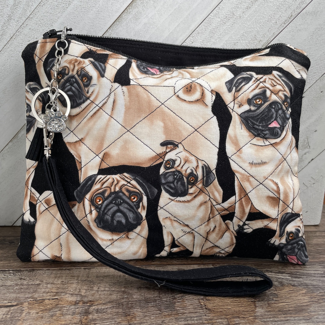 Pug Quilted Zipper Pouch, Dog Breed Purse, Dog Mom Makeup Bag, Flat ...