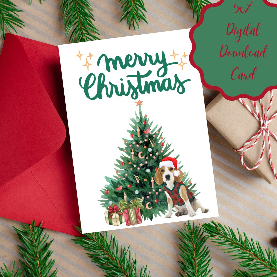 Beagle Printable Card, Beagle Christmas Card, Dog Lover Card, Instant ...