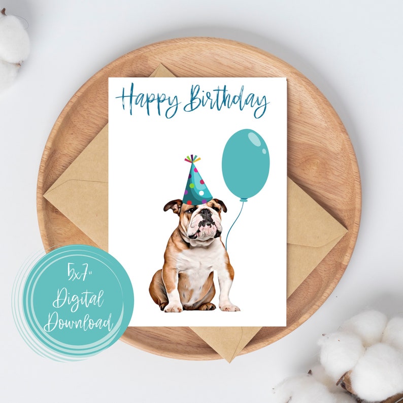 English Bulldog Card Bulldog Birthday Card Printable Bulldog - Etsy
