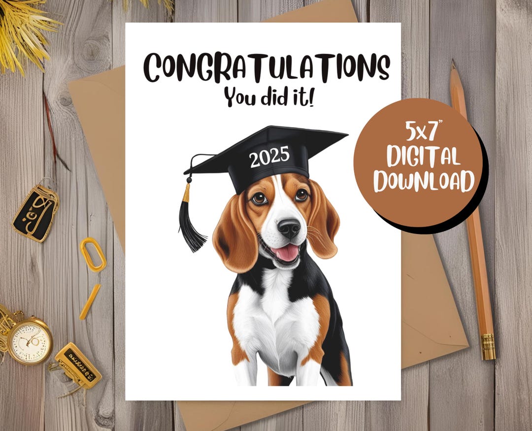 Printable Graduation Card for Dog Lover, Beagle Greeting Card ...