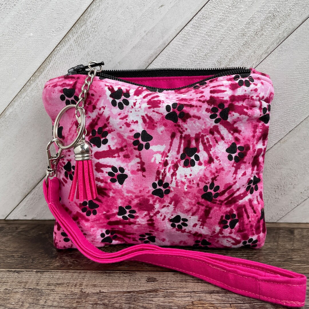 Paw Print Coin Purse, Gift for Dog Mom, Paw Print Coin Bag, Pink Tie ...