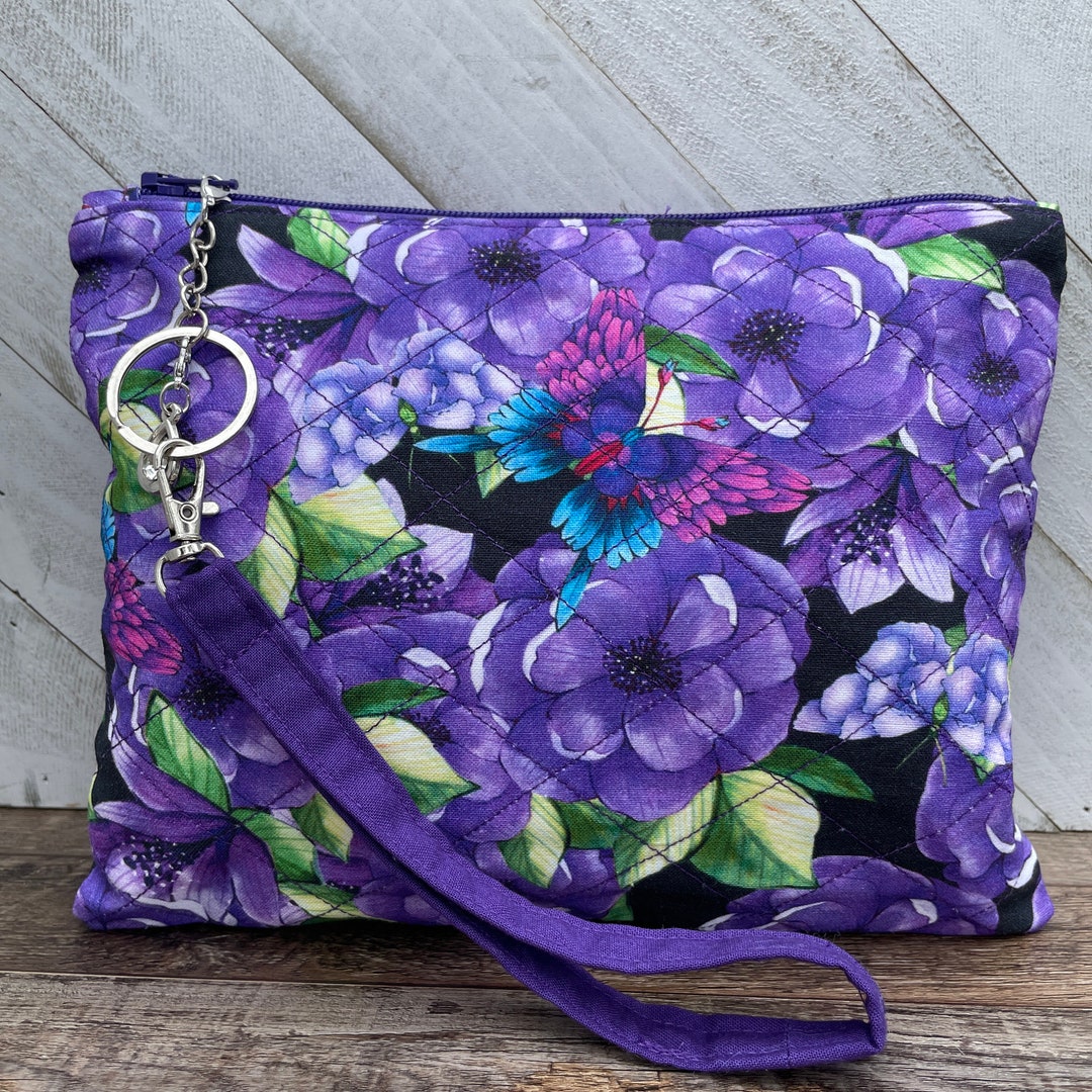 Purple Floral Crossbody Purse for Spring Purple Wristlet Pouch for Her ...