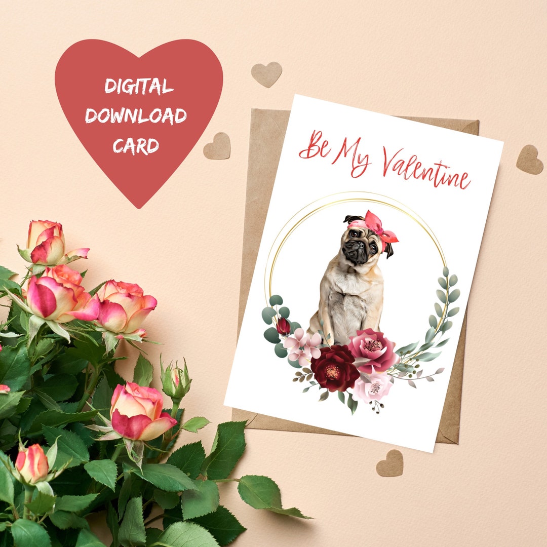 Pug Valentine Card Pug Printable Card Valentines Day Card - Etsy