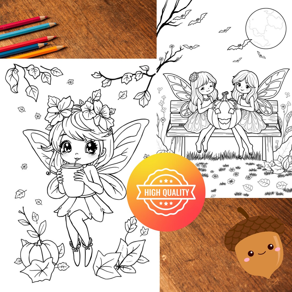 Kawaii Fall Fairy Coloring Pages| Adult Coloring Pages| Bold Coloring ...