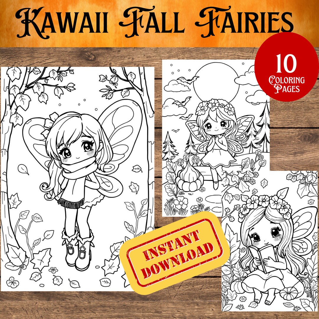 Kawaii Fall Fairy Coloring Pages| Adult Coloring Pages| Bold Coloring ...