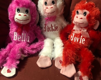 Personalized Valentine Stuffed Monkey | Valentine's Day Plush Monkey ...