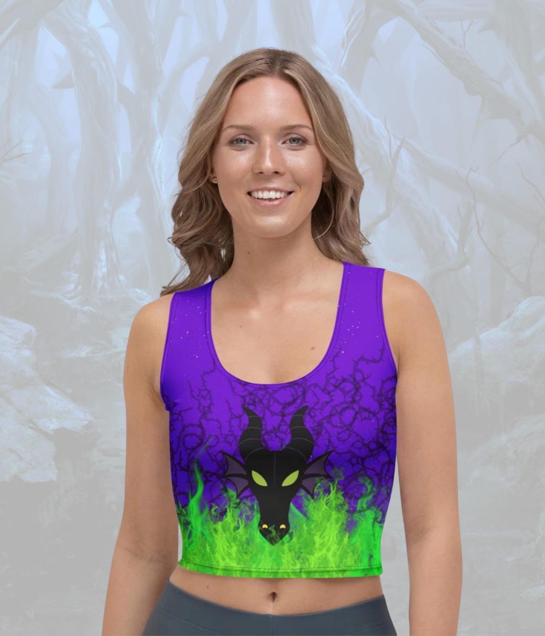 Maleficent Dragon Face Front / Sleeping Beauty Villain Cropped Tank Top ...
