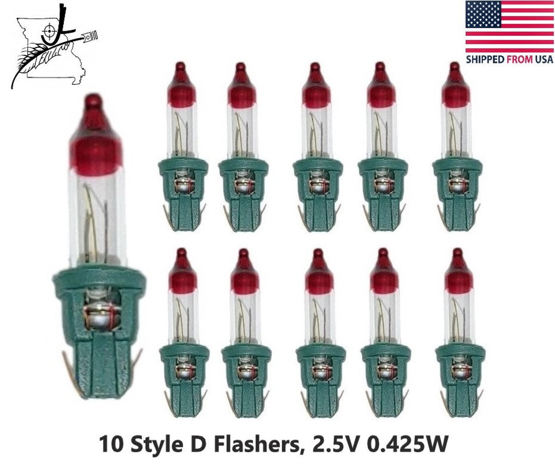 10 Style D Mini Bulb Flashers Christmas Tree Lights Replacement Bulbs 2 ...