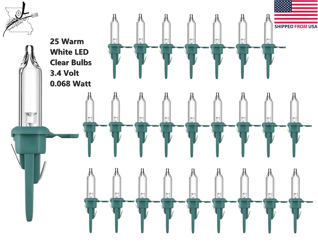 25 LED Clear Mini Christmas Tree Lights Green Base Replacement Bulbs 3. ...