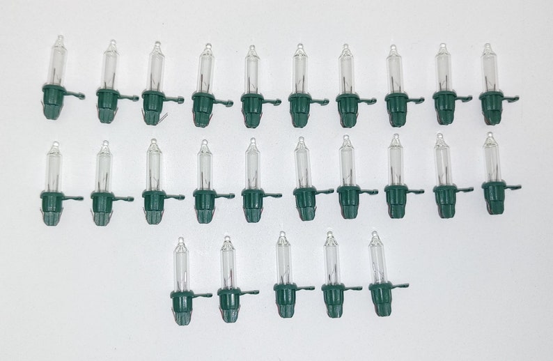 50x 2.5v 0.425w Clear White Mini Christmas Tree Light Bulbs With Green ...