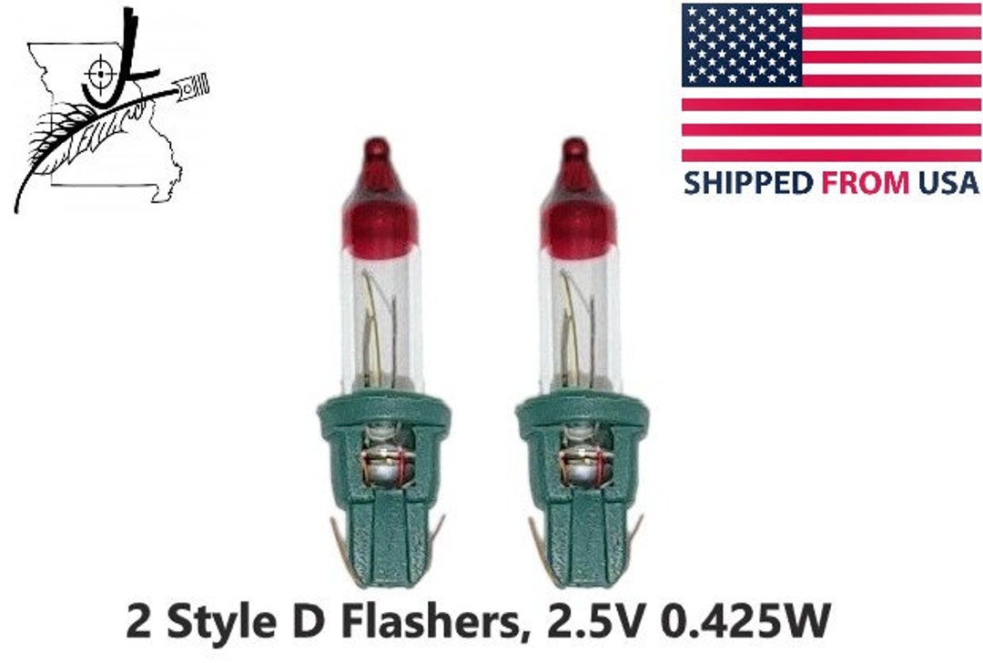 2 Style D Mini Bulb Flashers, 2.5 Volt V 0.425 Watt W Clear Regular ...