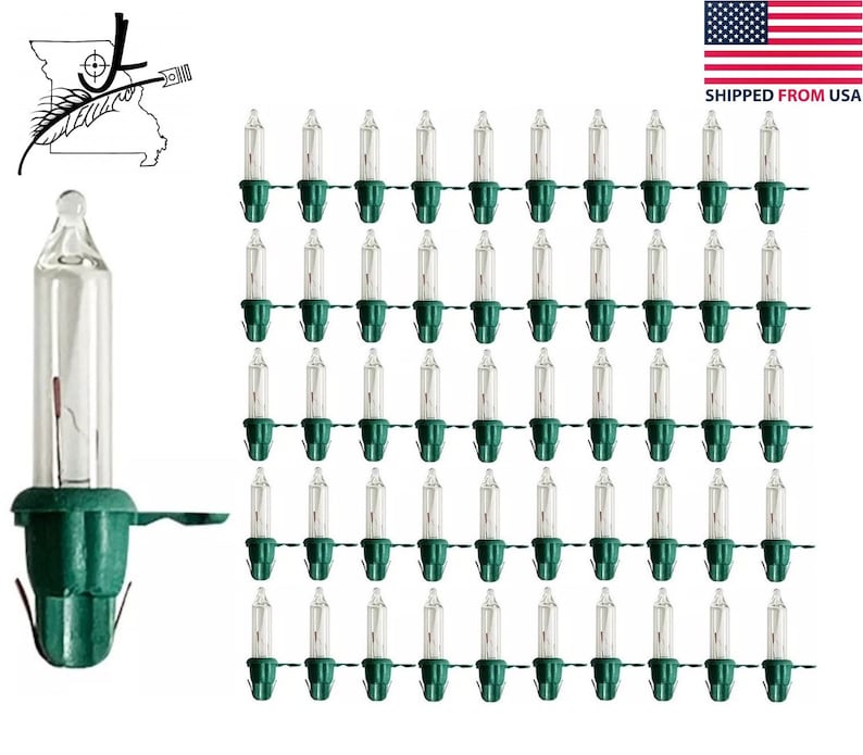 50x 2.5v 0.425w Clear White Mini Christmas Tree Light Bulbs With Green ...