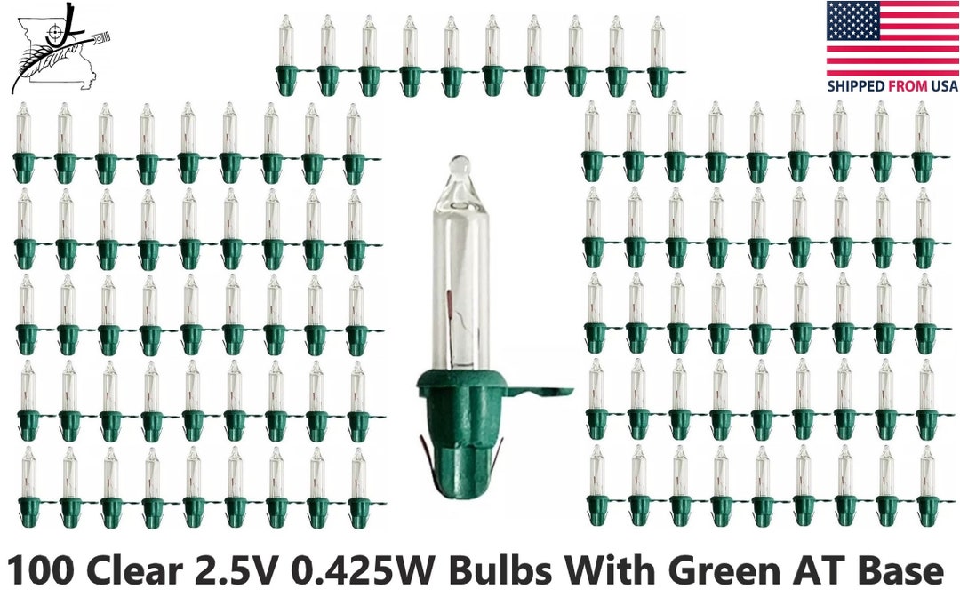 100x 2.5v Clear White Mini Christmas Tree Light Bulbs With Green Base ...