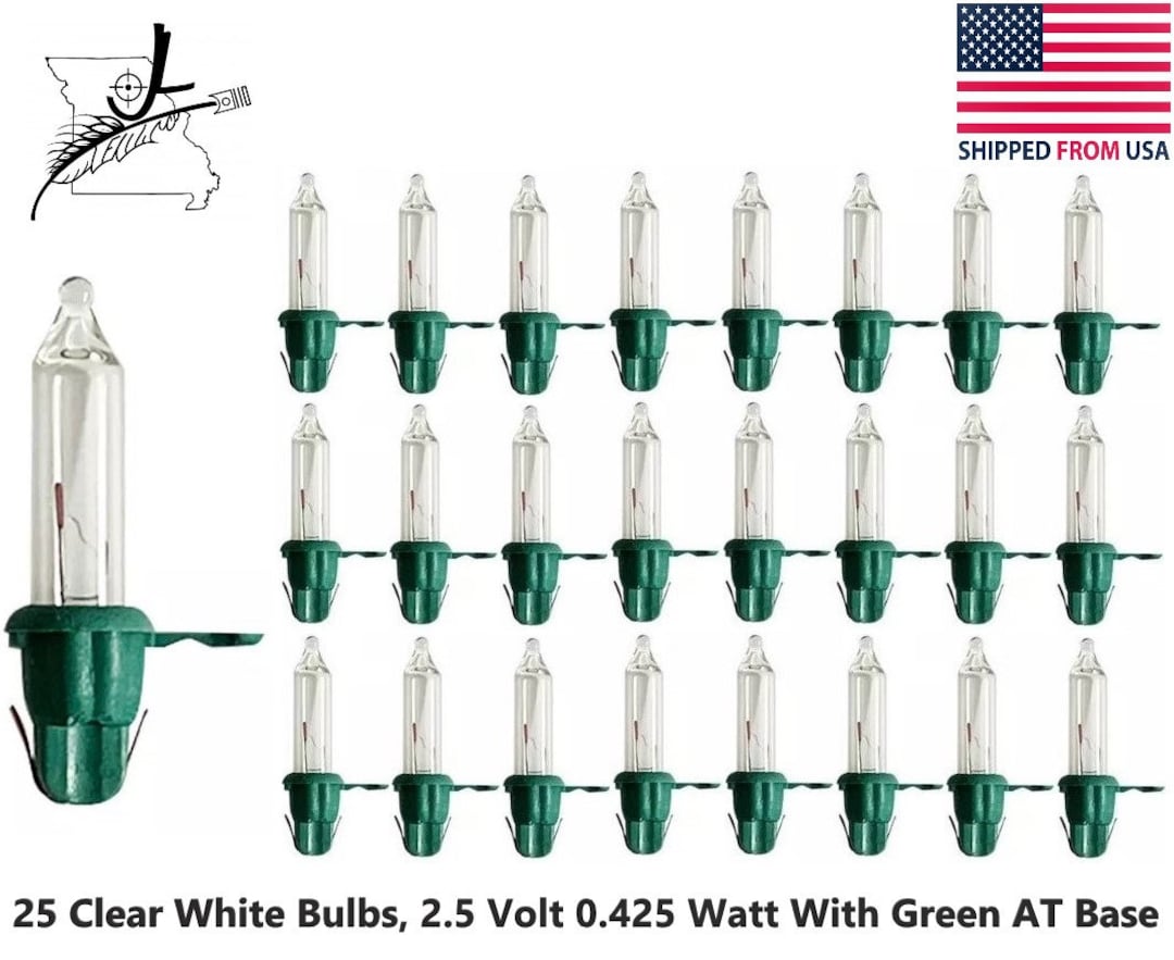 25x 2.5v Clear White Mini Christmas Tree Light Bulbs With Green Base ...