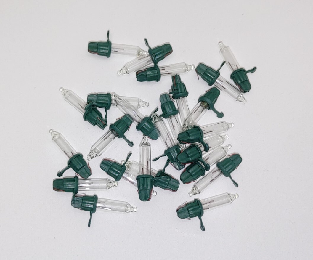 100x 2.5v Clear White Mini Christmas Tree Light Bulbs With Green Base ...