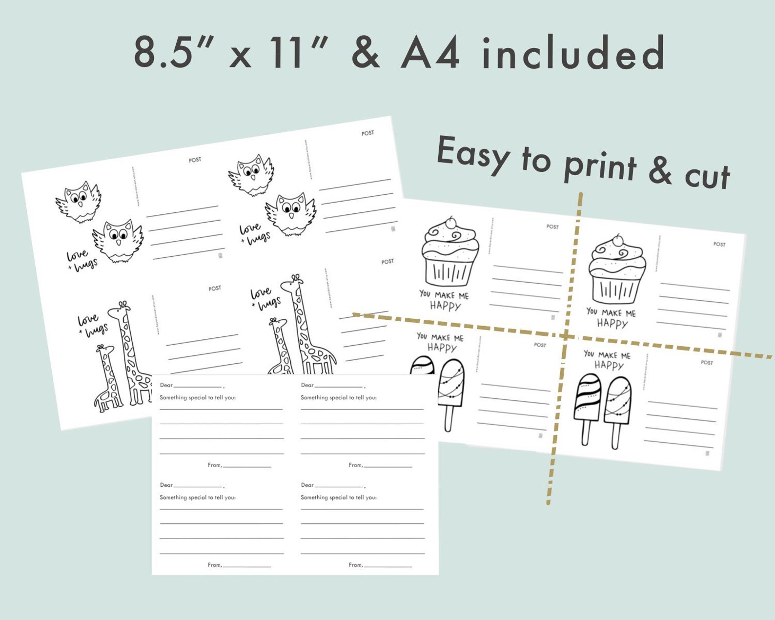 Printable Postcards - DIGITAL DOWNLOAD 2 Designs, Lined & Blank ...