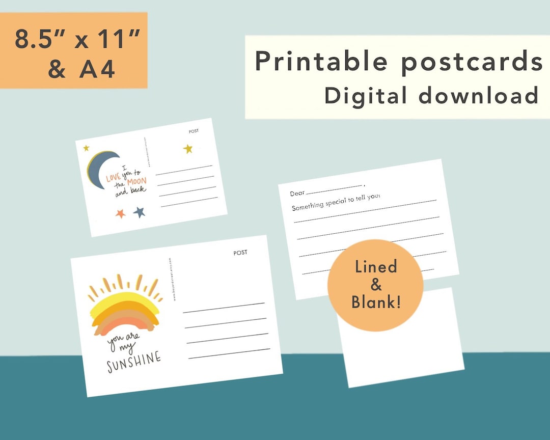 Printable Postcards DIGITAL DOWNLOAD 2 Designs Lined & - Etsy