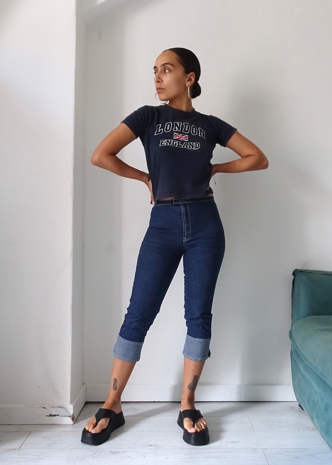 2000s // Vintage Denim Capri Pants // Y2K - Etsy